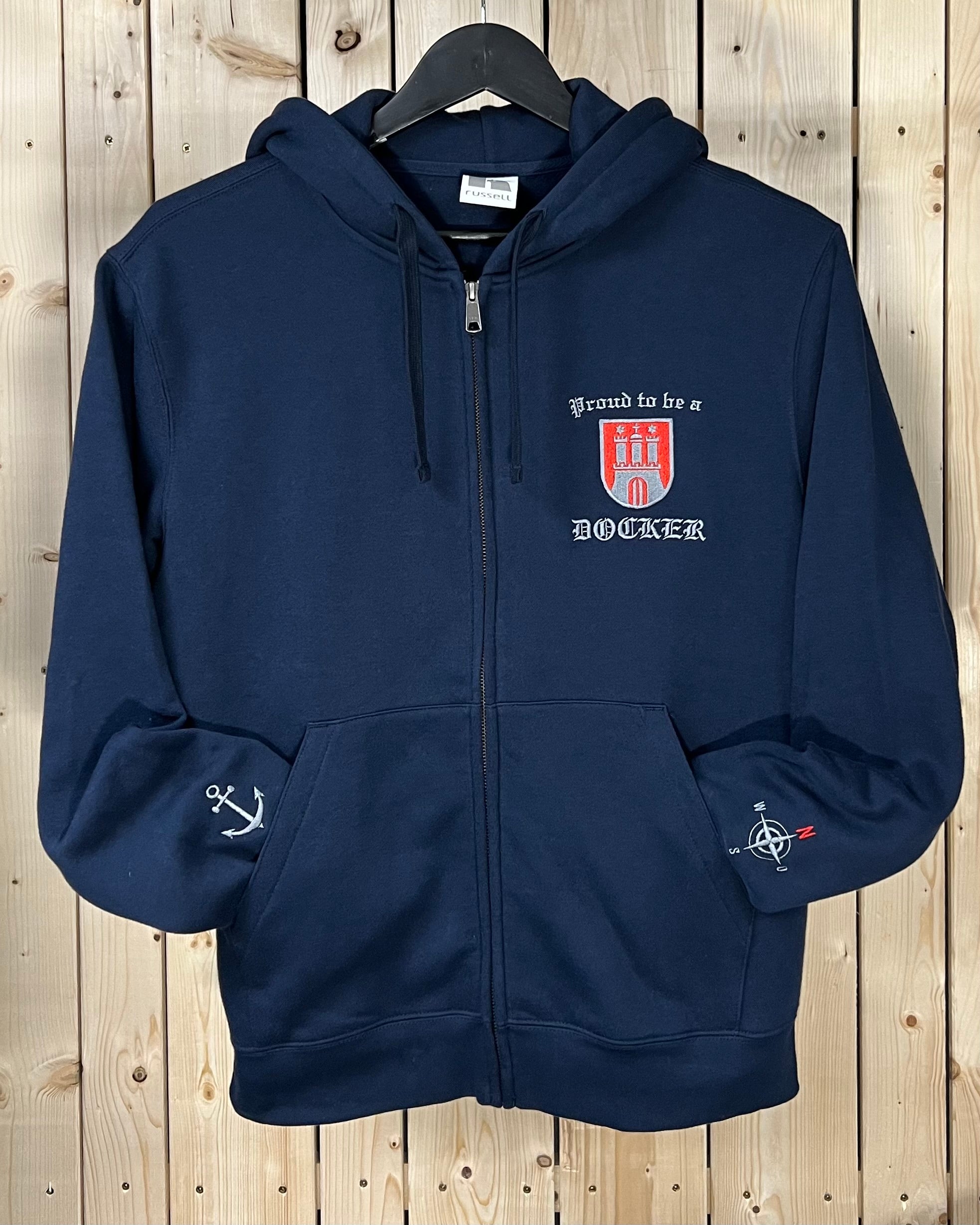 "PROUD TO BE A DOCKER" Gen.1 Zip Hoodie Blau – United Dockers